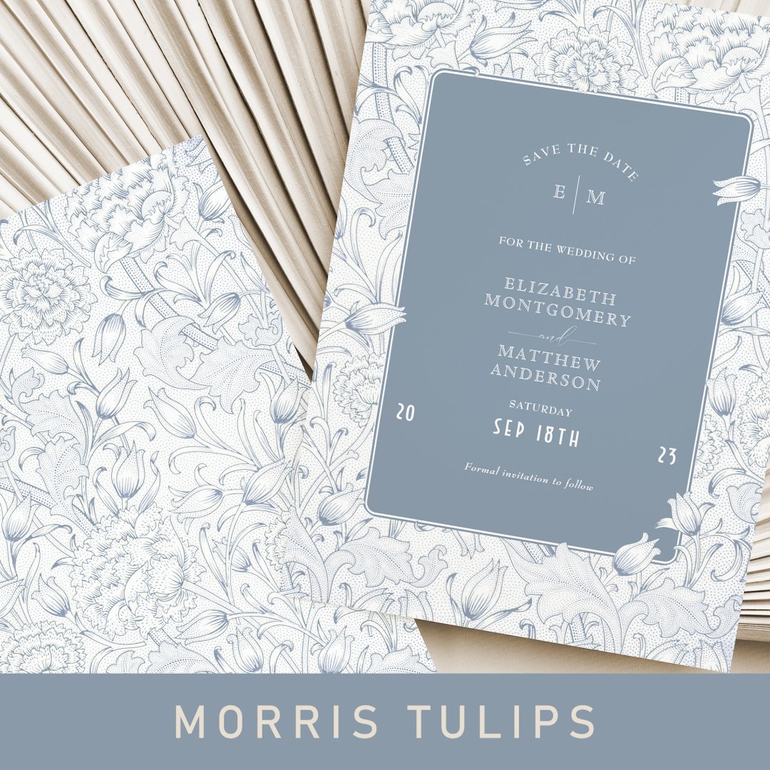 Dusty Blue Elegance Tulips & Chrysanthemum Invitation | Zazzle