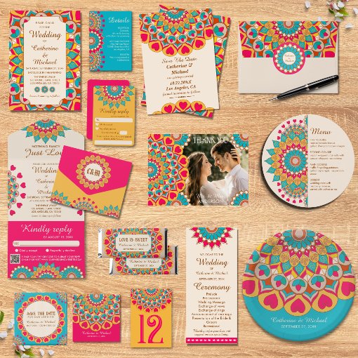 Colorful Ethnic Mandala Bold & Bright Wedding Invitation | Zazzle