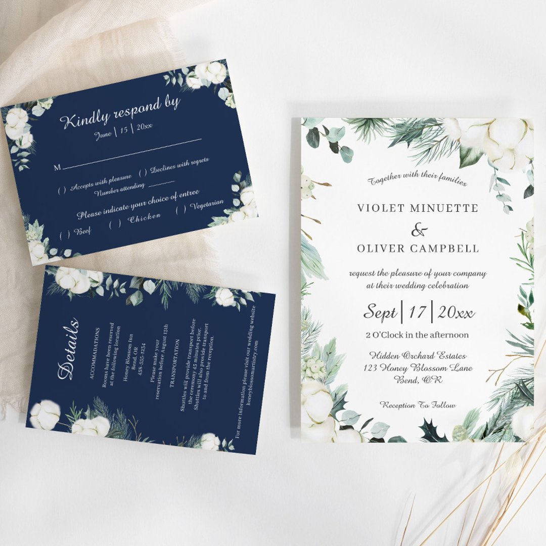 Eucalyptus Cotton | Felt Ecru v2 Wedding Invitation | Zazzle