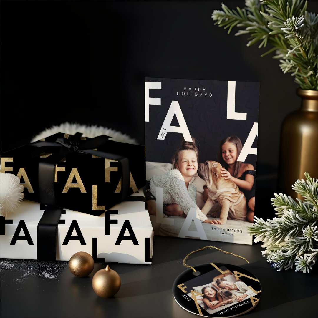 FA LA LA Bold Letters Modern Minimal Black & Gold Tissue Paper | Zazzle