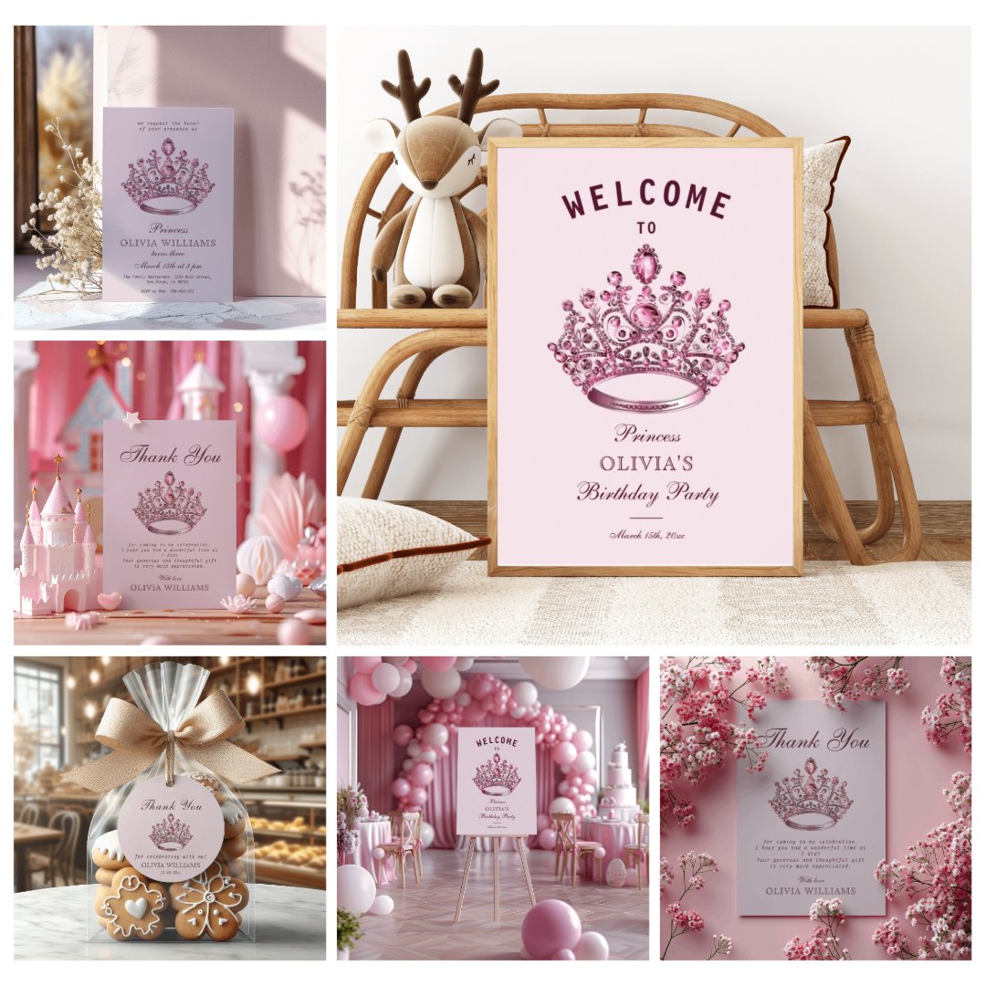 Pink Princess Crown Elegant Birthday Party Invitation | Zazzle