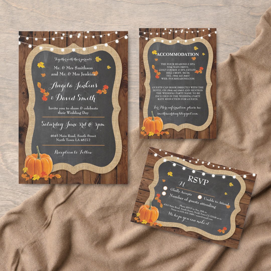 Menu Wedding Reception Rustic Wood Pumpkin Fall Invitation | Zazzle