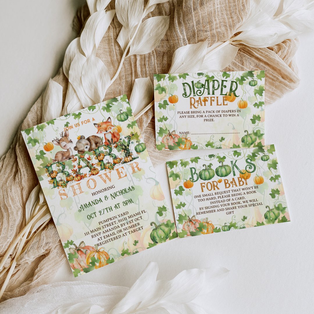 Fall Pumpkin Woodland Animals Baby Shower Invitation | Zazzle