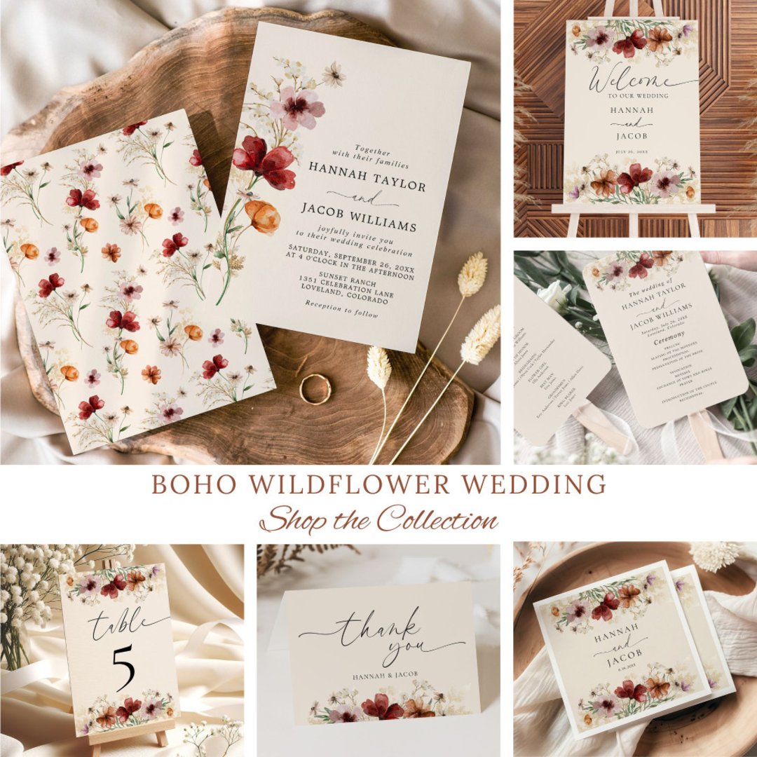 Wildflower Boho Fall Wedding Acrylic Invitations | Zazzle