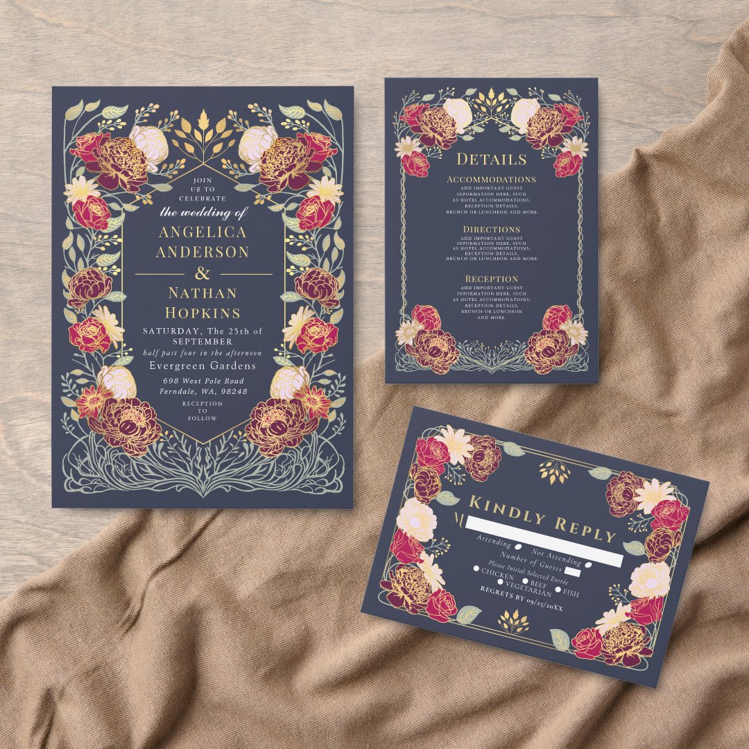 Blue Enchanted Garden Floral Muslim Wedding Invitation | Zazzle
