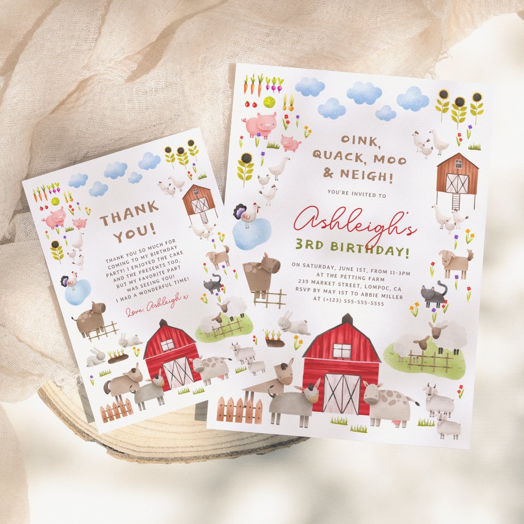 Farm Animals Barnyard Bash Birthday Party Invitation | Zazzle