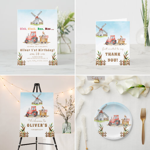 Farm Animals First Birthday Party Watering Hole Poster | Zazzle