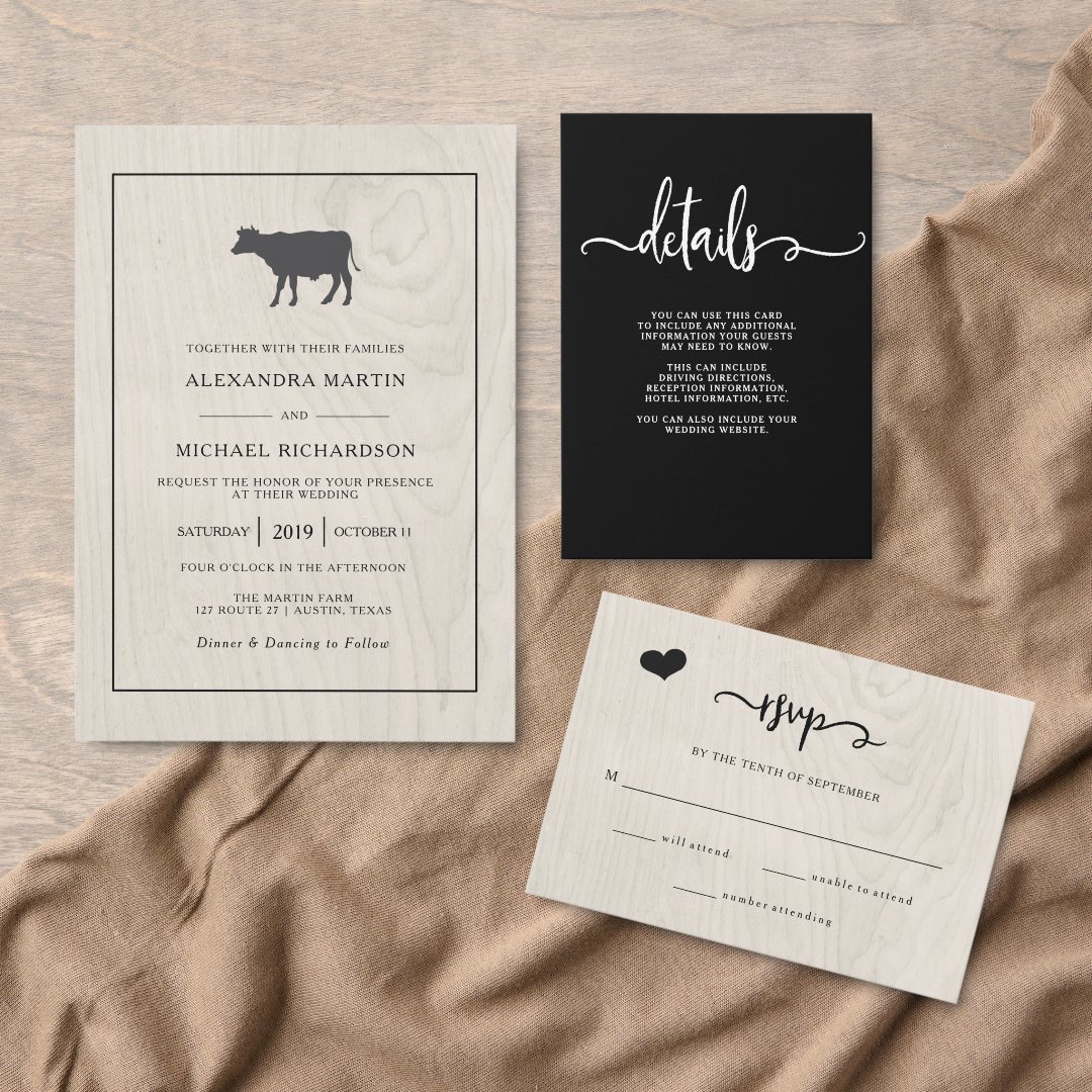 Farmhouse Chic | White Wood with Cow Wedding Invitation | Zazzle