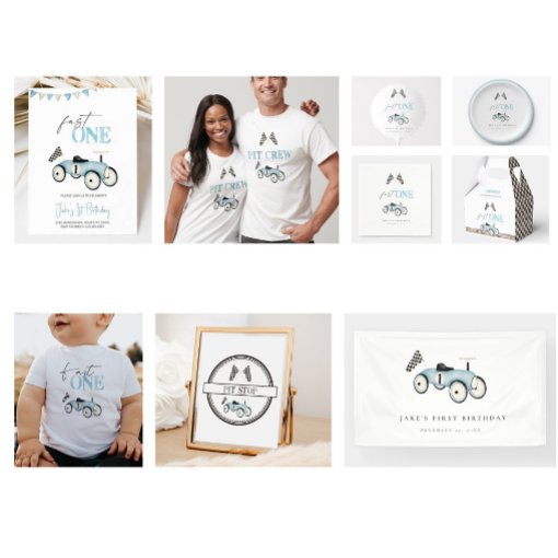 Fast ONE Blue Race Car Ride-On Birthday T-shirt | Zazzle