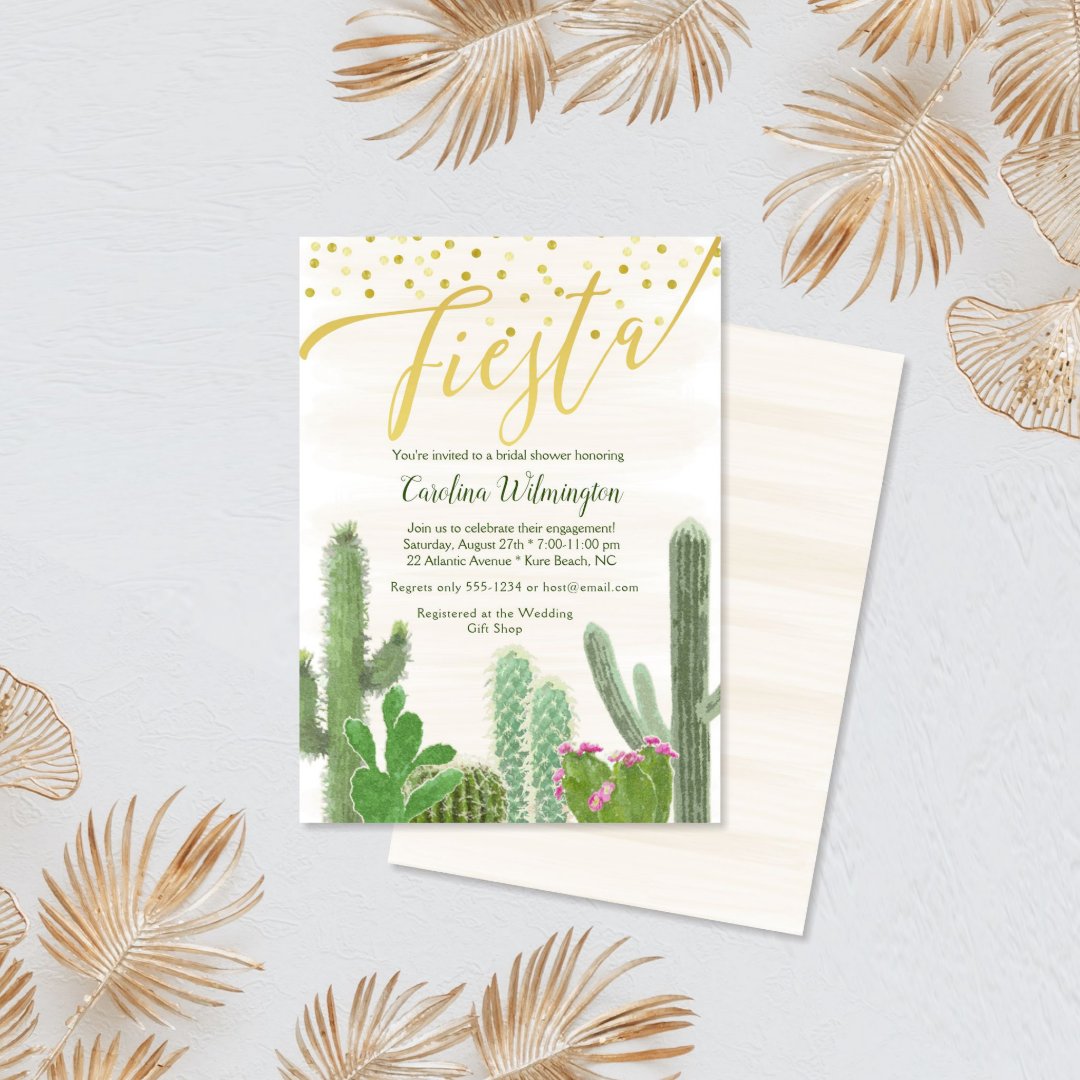 Fiesta Cactus Gold Script Bridal Shower Welcome Photo Print | Zazzle
