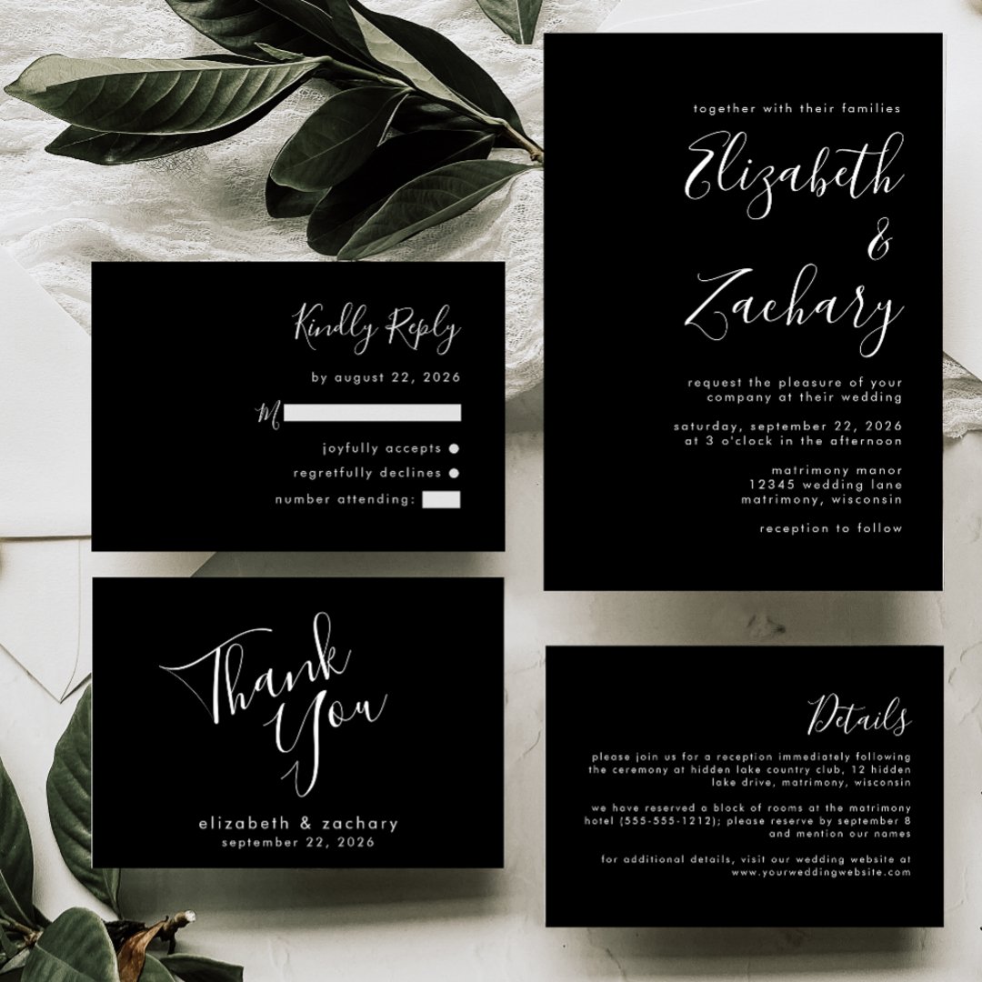 Modern Photo Black and White Script Wedding Invitation | Zazzle