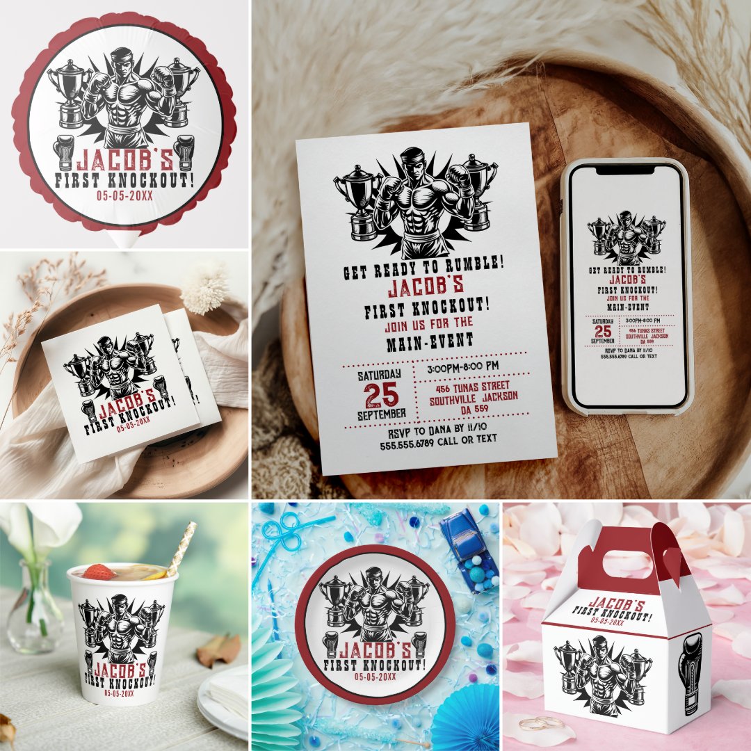 First Knockout Boxing photo Birthday Invitation | Zazzle