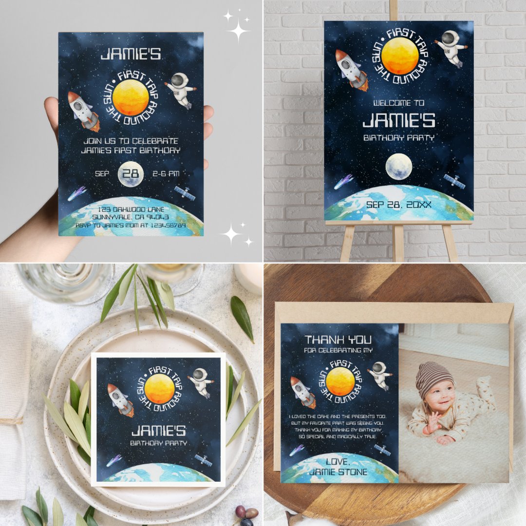 First Trip Around The Sun Space Theme 1st Birthday Napkins | Zazzle