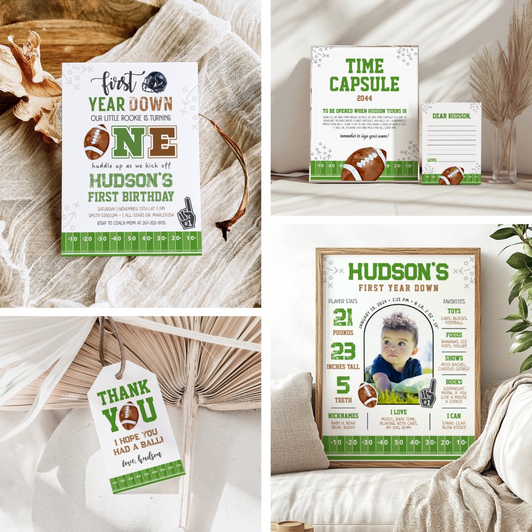 First Year Down Football 1st Birthday Invitation | Zazzle