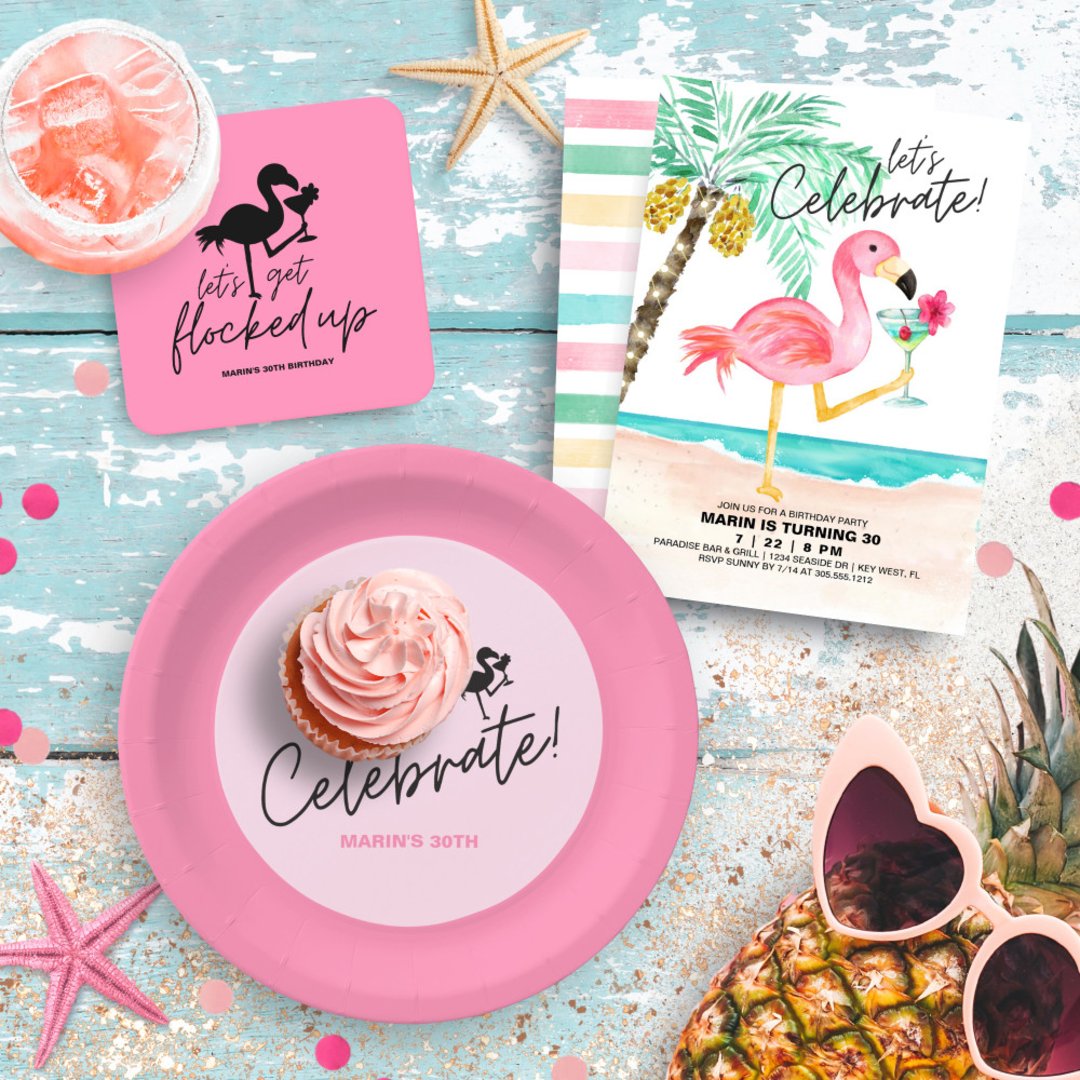 Flamingo Beach Party Tropical Cocktail Birthday Napkins | Zazzle