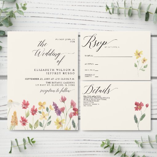 Floral Elegant Boho Summer Wildflowers Wedding Foil Invitation | Zazzle