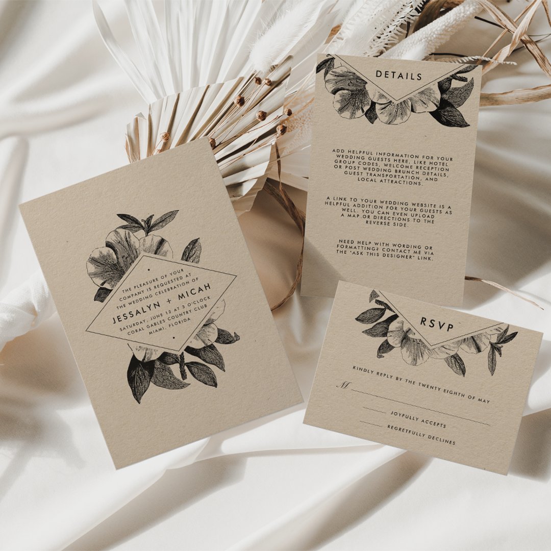 Floral Kraft Wedding Invitation | Zazzle