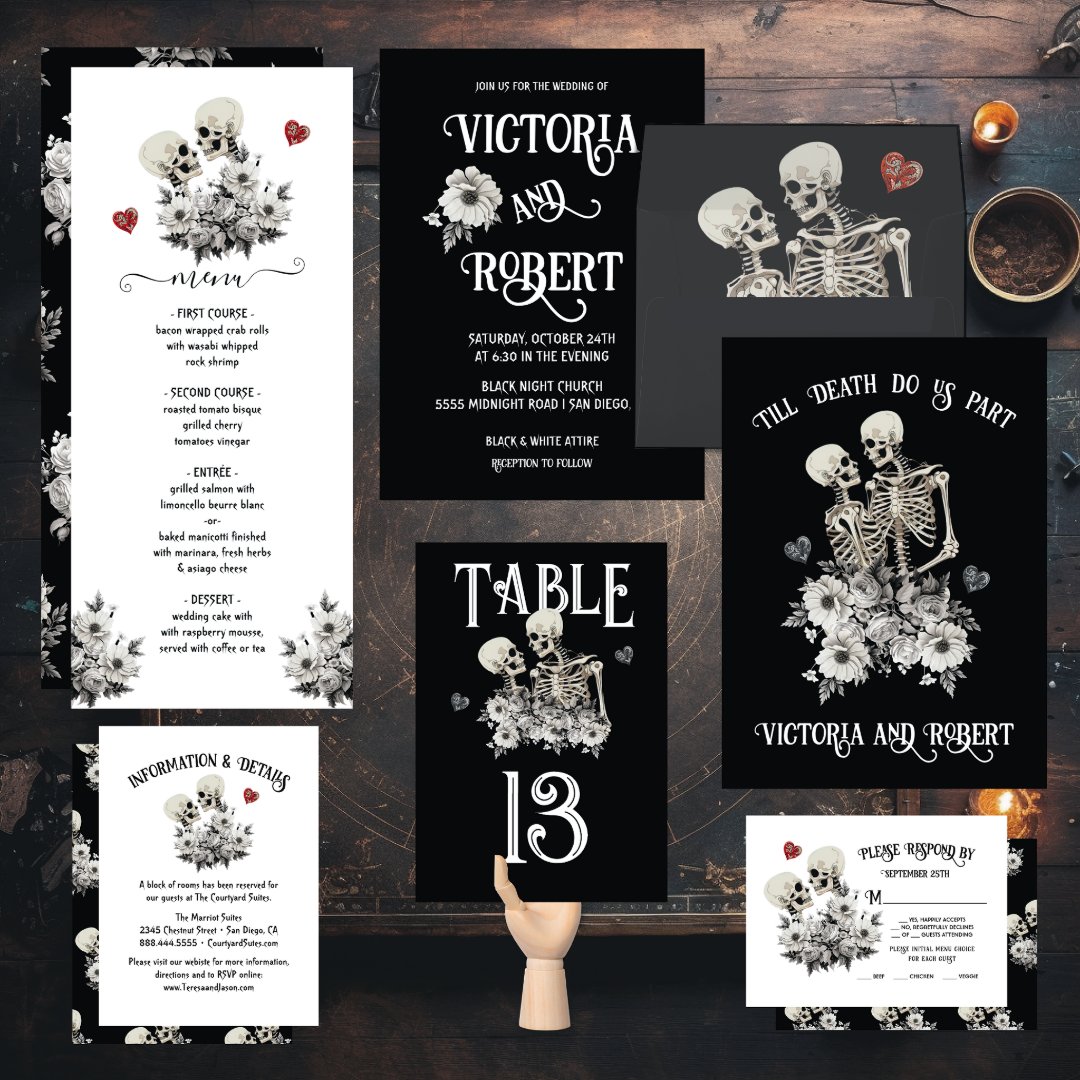 Till death do us Part Skeleton Floral Wedding Invitation | Zazzle