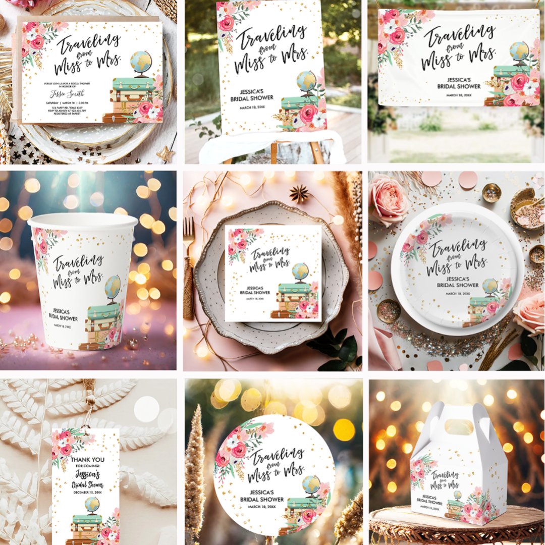 Traveling From Miss to Mrs Adventure Bridal Shower Invitation | Zazzle