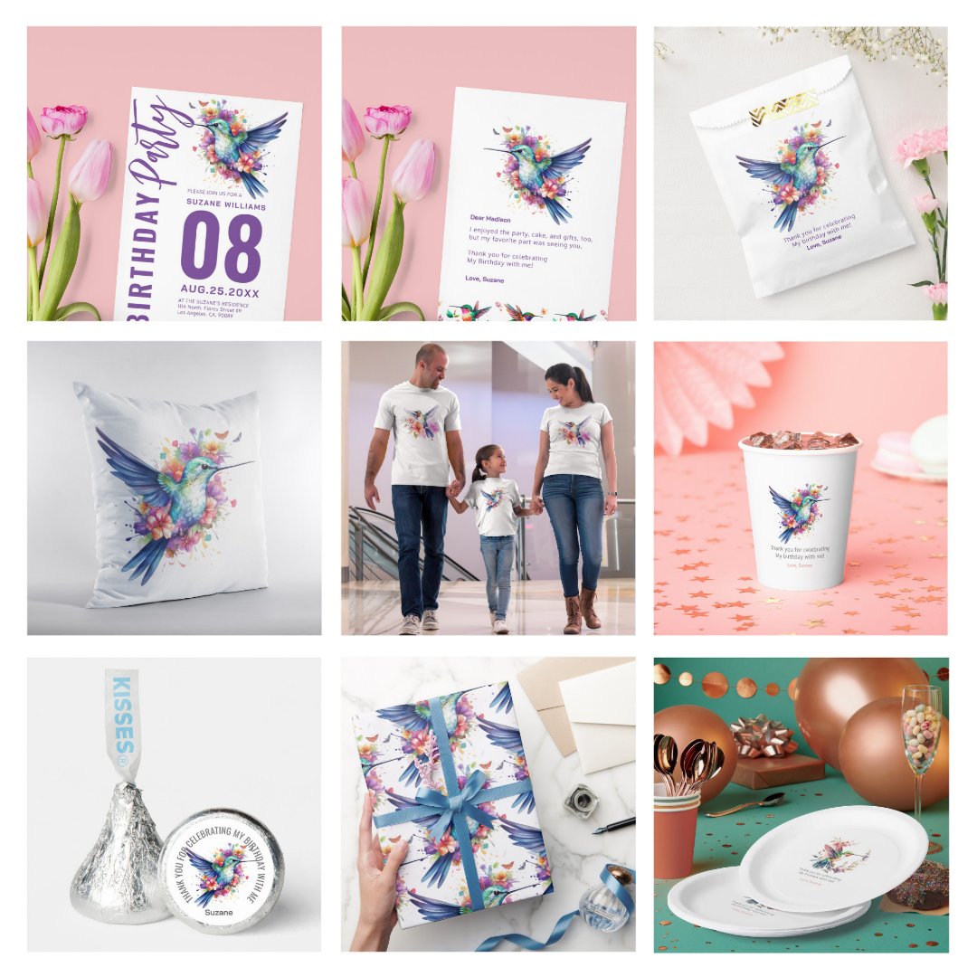Hummingbirds Floral Wreath Birthday Party Invitation | Zazzle
