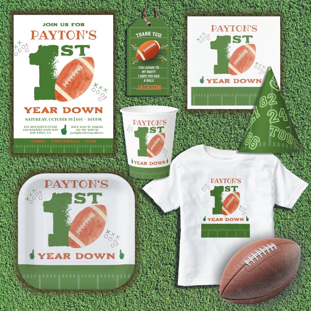 Football 1st Year Down Football BIrthday Party Invitation | Zazzle