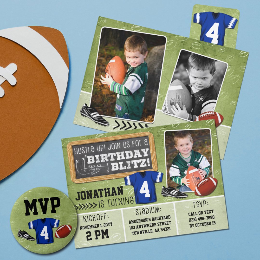 Football Blitz Kids' Birthday Party Invitation | Zazzle