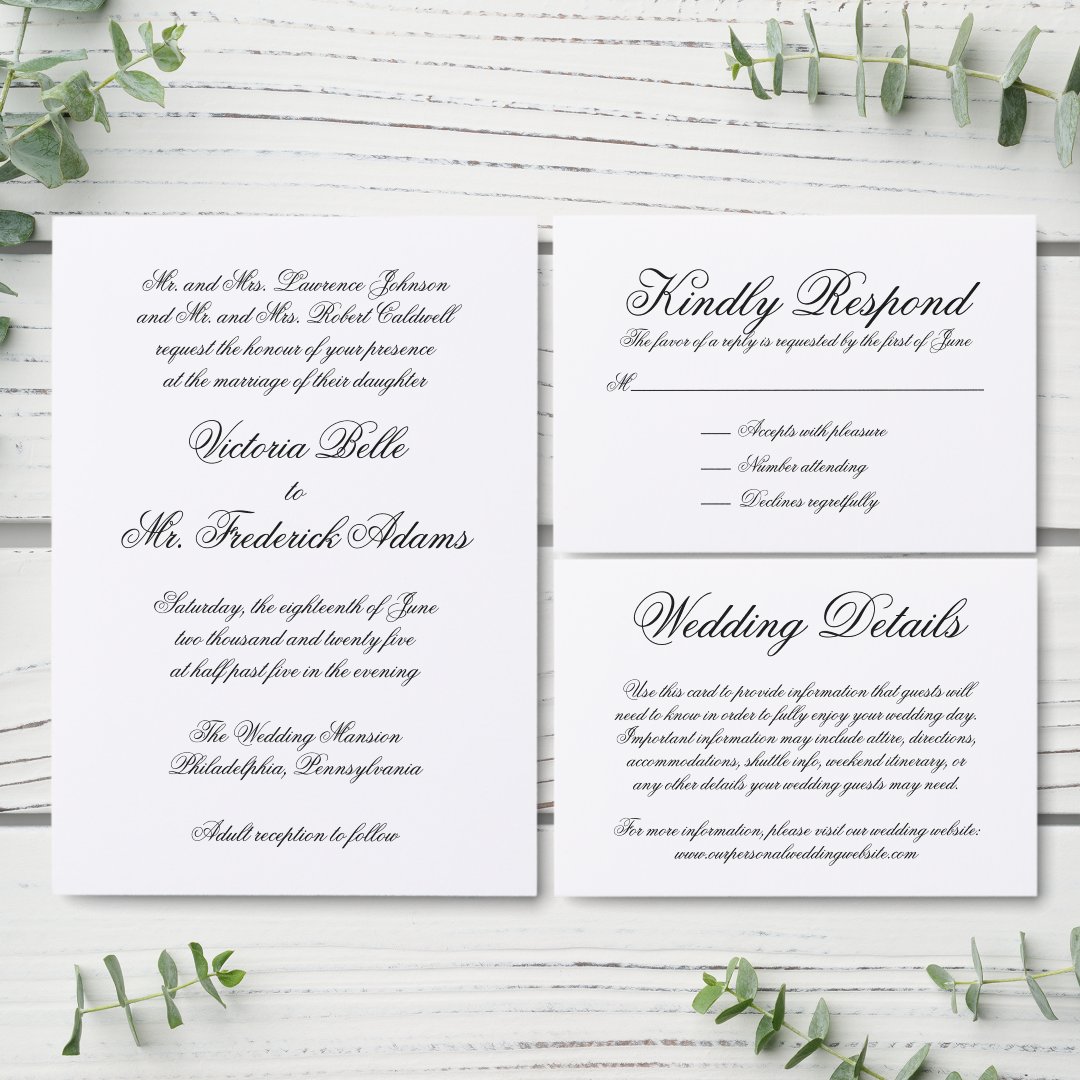 Elegant Black and White Traditional Formal Wedding Invitation | Zazzle