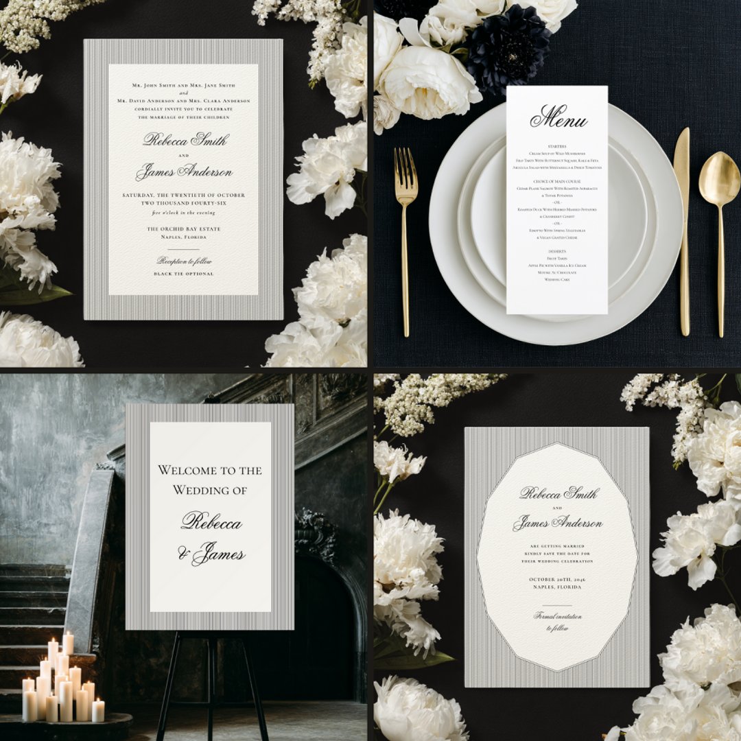 Elegant Classic Formal Black Cream Wedding Dinner Menu | Zazzle