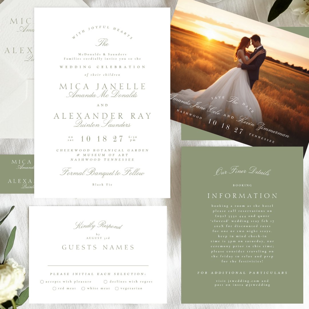 Classic Sage Green Names Photo QR Code Website Save The Date | Zazzle