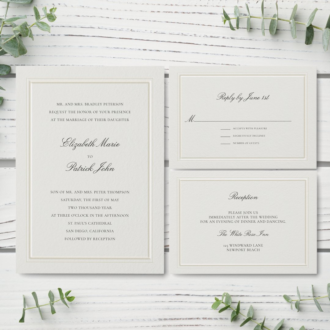 Formal Modern Classic Elevated Frame Ecru Wedding Invitation | Zazzle