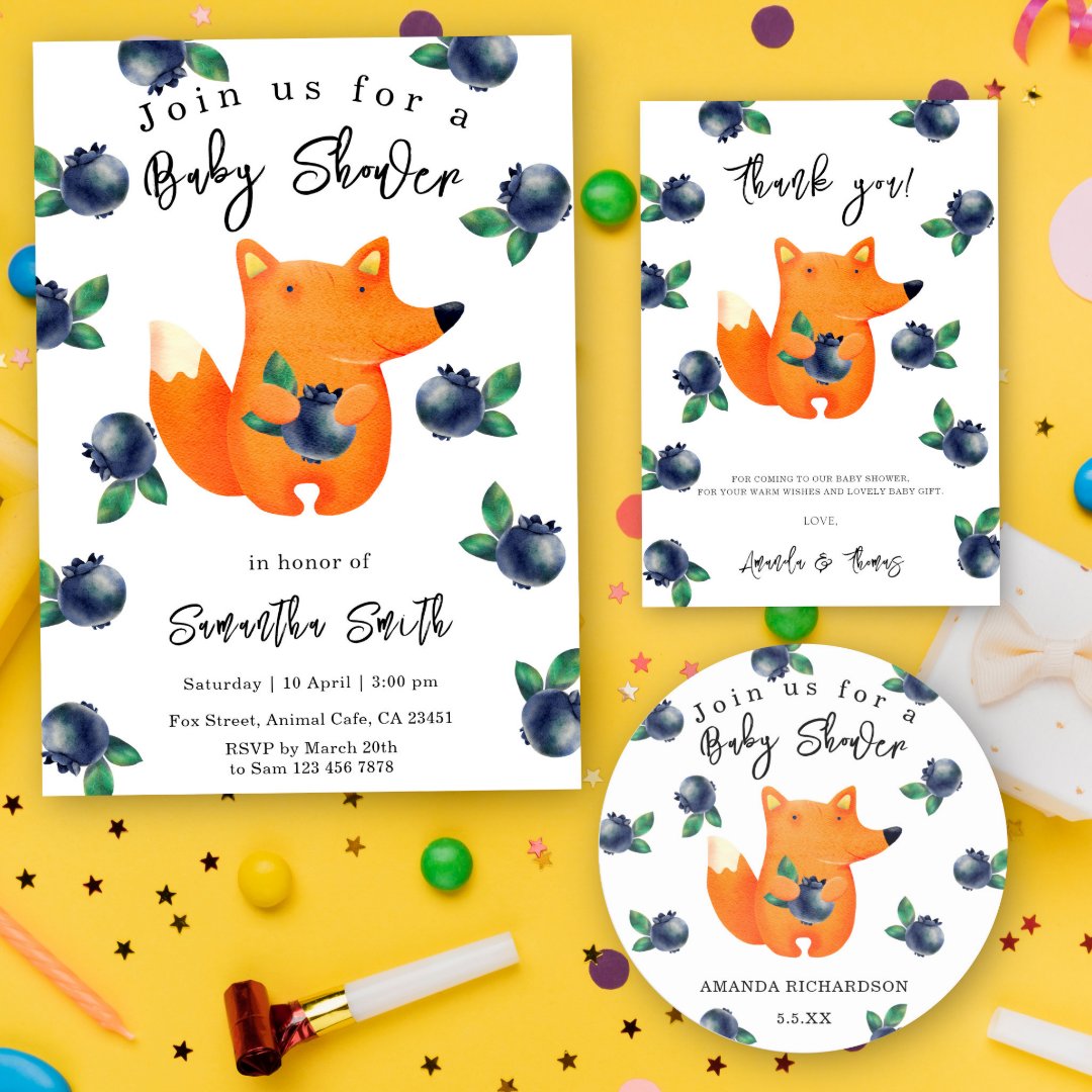 Fox with blueberry - baby's first library square sticker | Zazzle