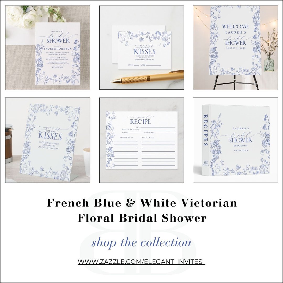 French Blue & White Victorian Floral Bridal Shower Invitation | Zazzle
