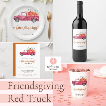 Friendsgiving Red Pickup Truck Pumpkin Script Favor Tags | Zazzle