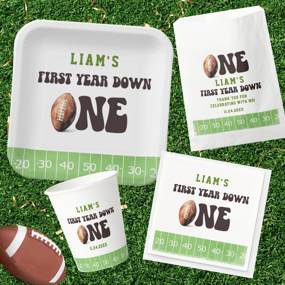 Watercolor Football First Year Down 1st Birthday Invitation | Zazzle