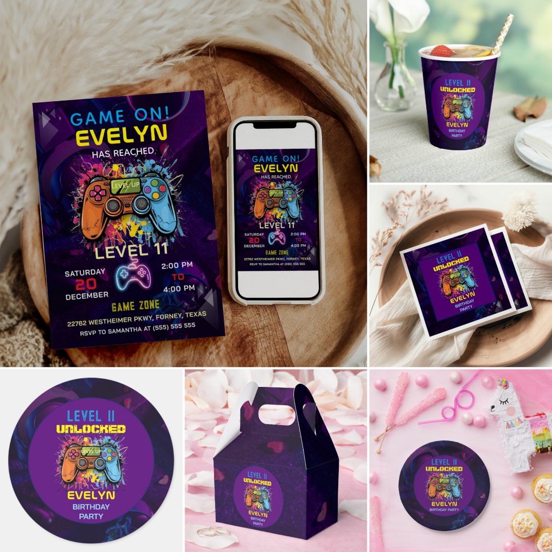 Game On Level Up Video Game Birthday Invitation | Zazzle