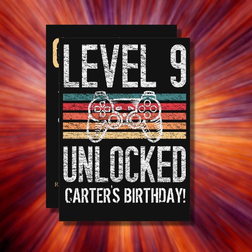 Level 9 Unlocked 9th Birthday Personalized Invitation | Zazzle