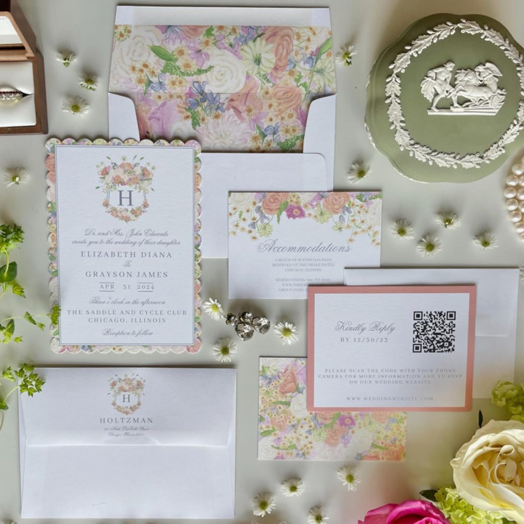 Watercolor Floral Garden Party Crest Envelope | Zazzle