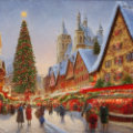 Kitsch Nostalgic German Christmas Market Greetings Square Sticker | Zazzle