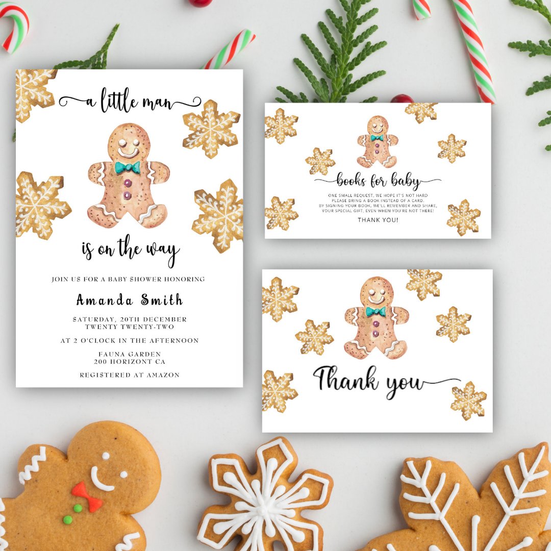 Little Man Gingerbread Man Christmas Baby Shower Invitation | Zazzle