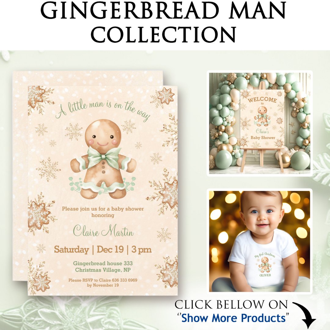 Gingerbread Little Man Christmas Baby Shower Invitation | Zazzle
