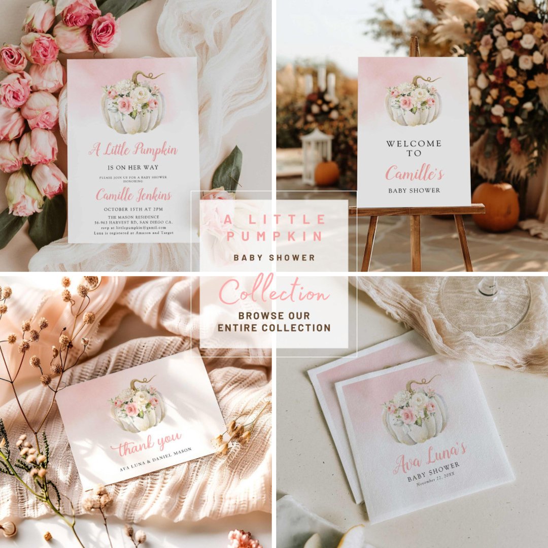 Elegant Pink Little Pumpkin Girl Baby Shower Invitation | Zazzle