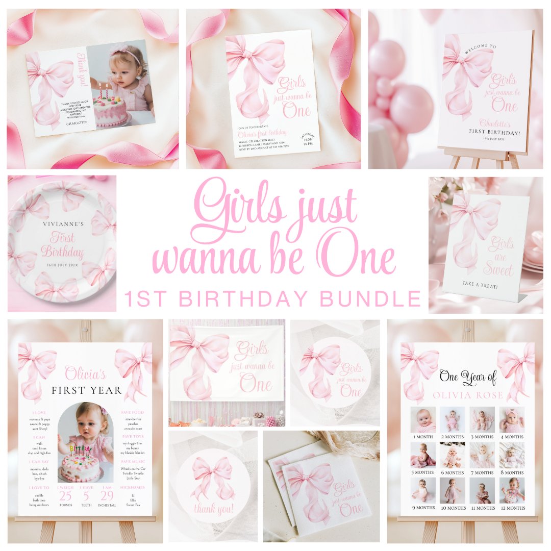 Pink Bow Girls Just Wanna be ONE First Birthday Invitation | Zazzle