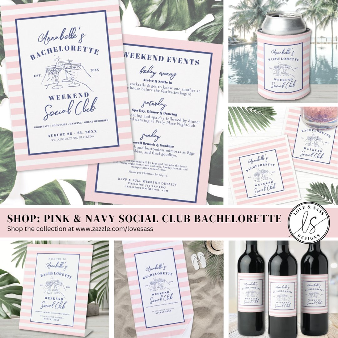Weekend Social Club Preppy Bachelorette Party Invitation | Zazzle