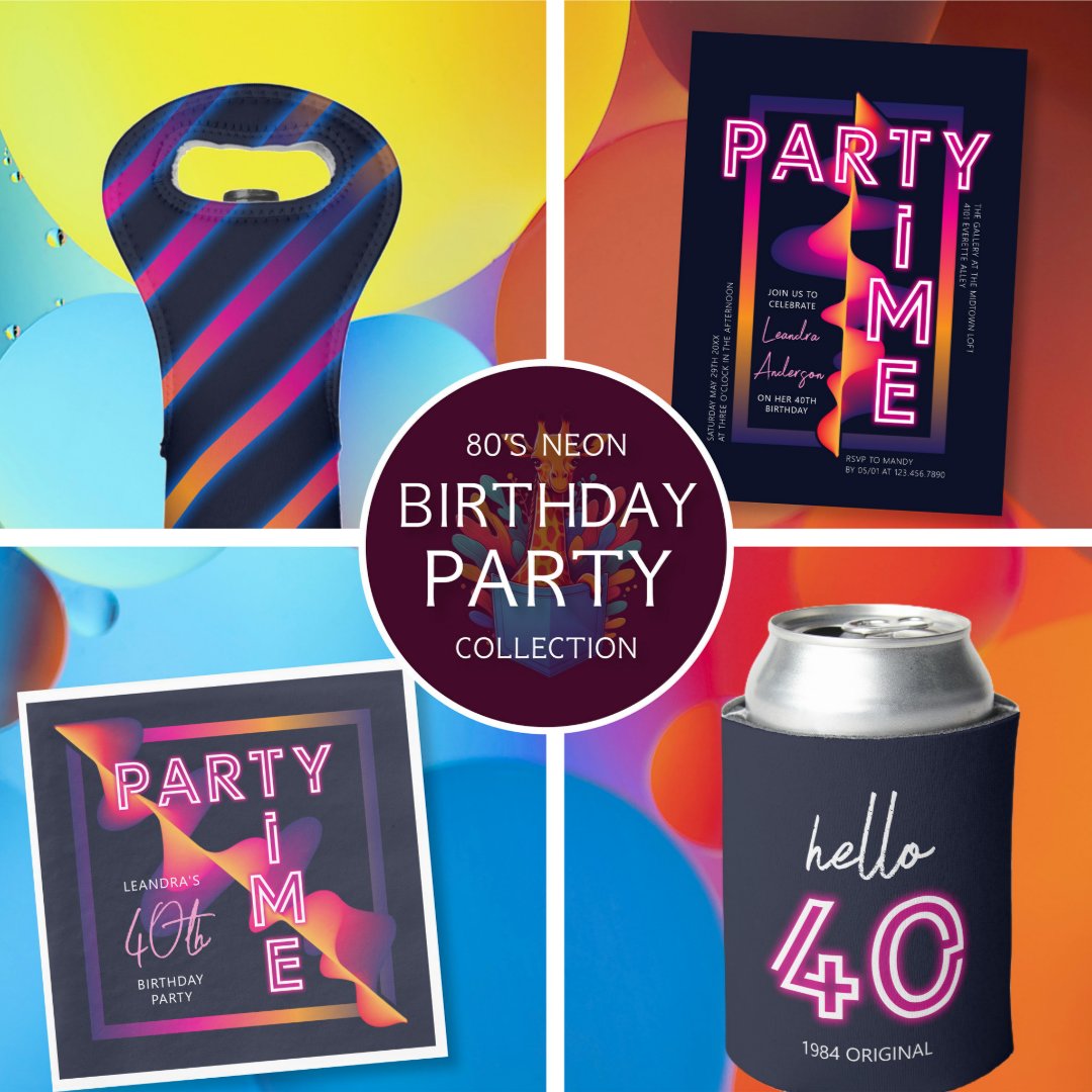 Girls Neon Party Time Birthday Party Invitation | Zazzle