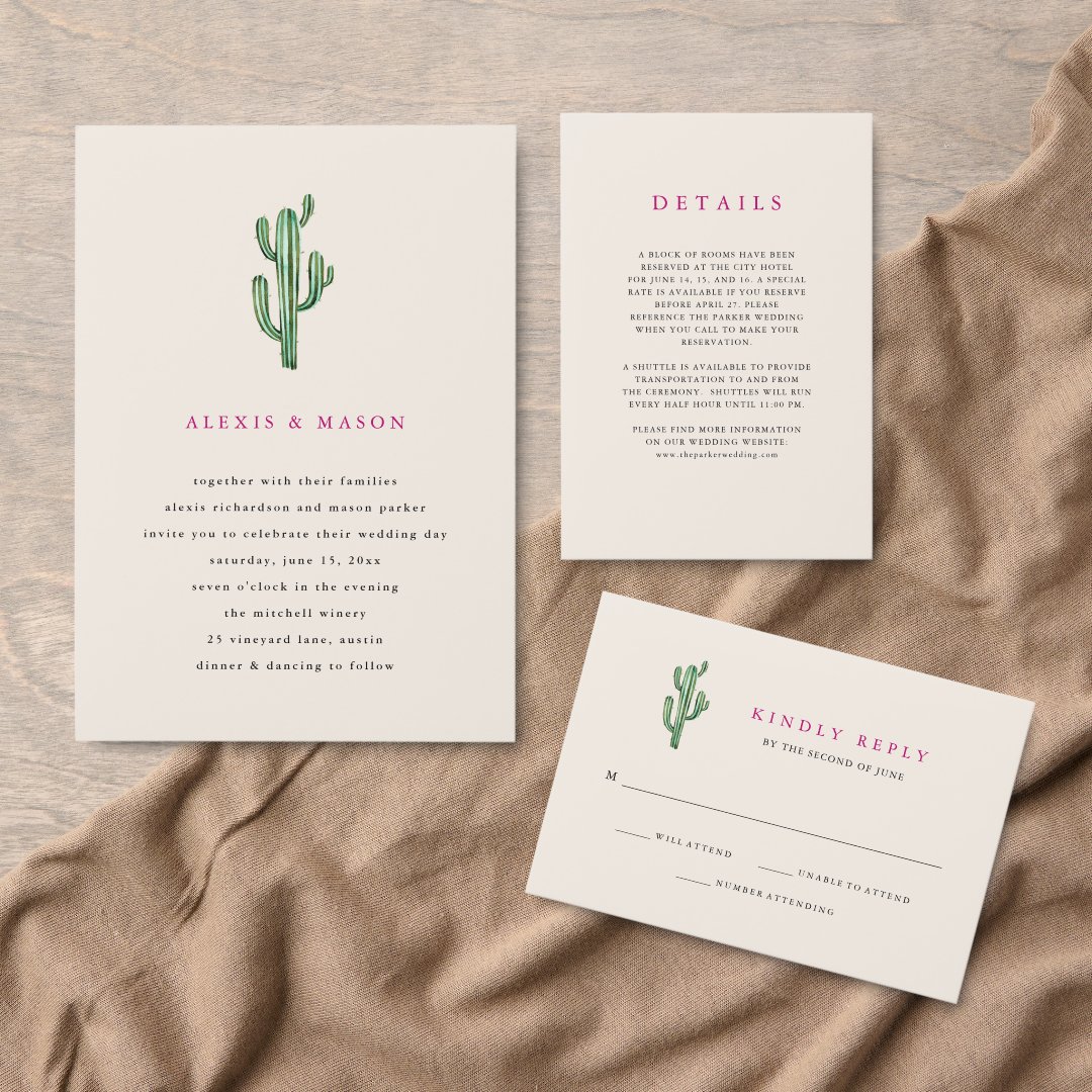 Neutral Desert | Cactus Wedding Invitation | Zazzle