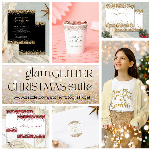Glam Gold Glitter Christmas Party Invitation | Zazzle