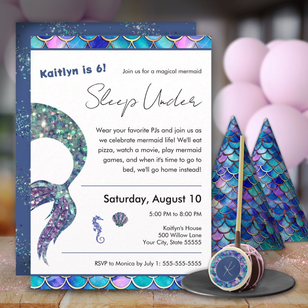 Glitter Mermaid Sleep Under Birthday Party v2 Invitation | Zazzle