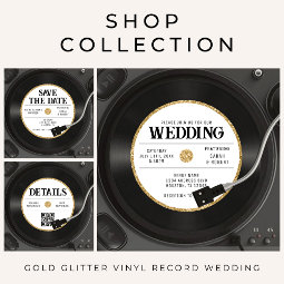 Retro Gold Glitter Vinyl Record Wedding Invitation | Zazzle