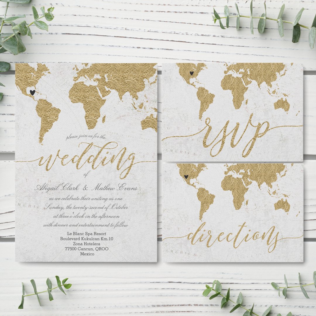 Gold Foil World Map Destination Wedding Monogram Paper Napkins | Zazzle
