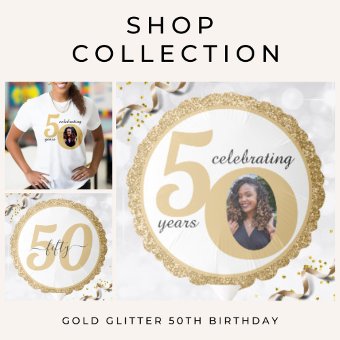 Black & Gold Glitter 50 Fifty Years 50th Birthday Classic Round Sticker ...